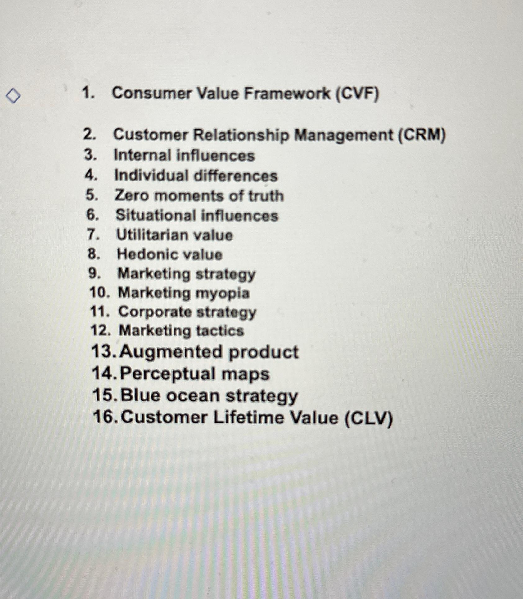 Solved Consumer Value Framework Cvf Customer Relationship