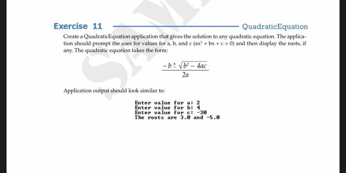 Solved Exercise 11 QuadraticEquation Create a | Chegg.com