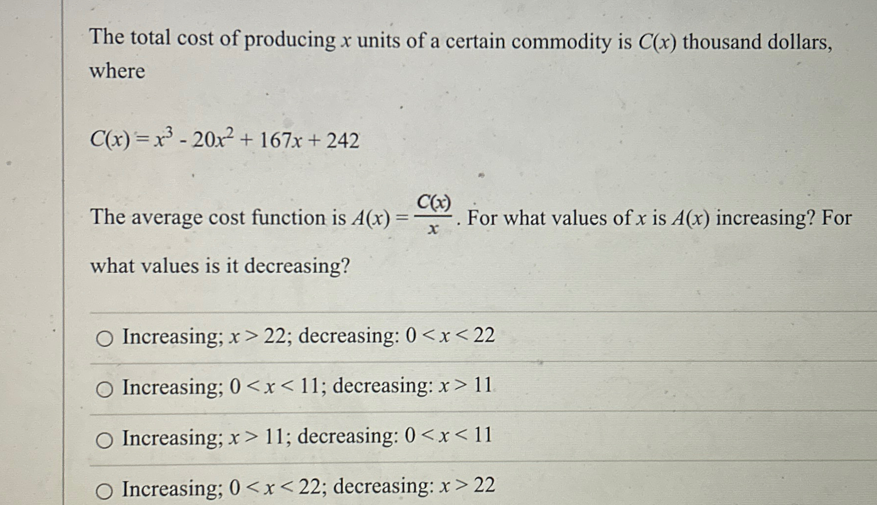 Solved The total cost of producing x ﻿units of a certain | Chegg.com