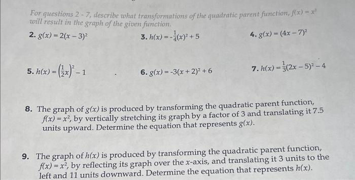 Solved For questions 2−7, describe what transformations of | Chegg.com