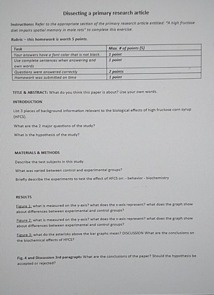 Dissecting a primary research article Instructions: | Chegg.com