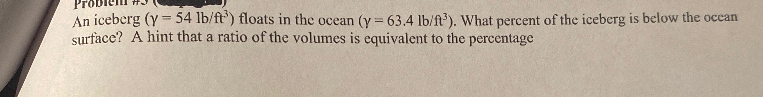 Solved An iceberg )=(54lbft3 ﻿floats in the ocean | Chegg.com