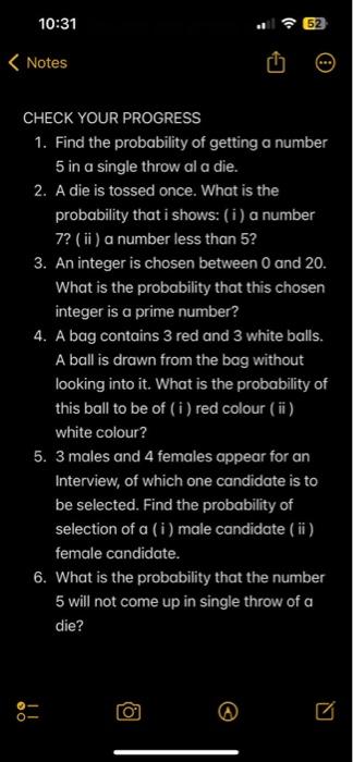 Solved CHECK YOUR PROGRESS 1. Find the probability of | Chegg.com