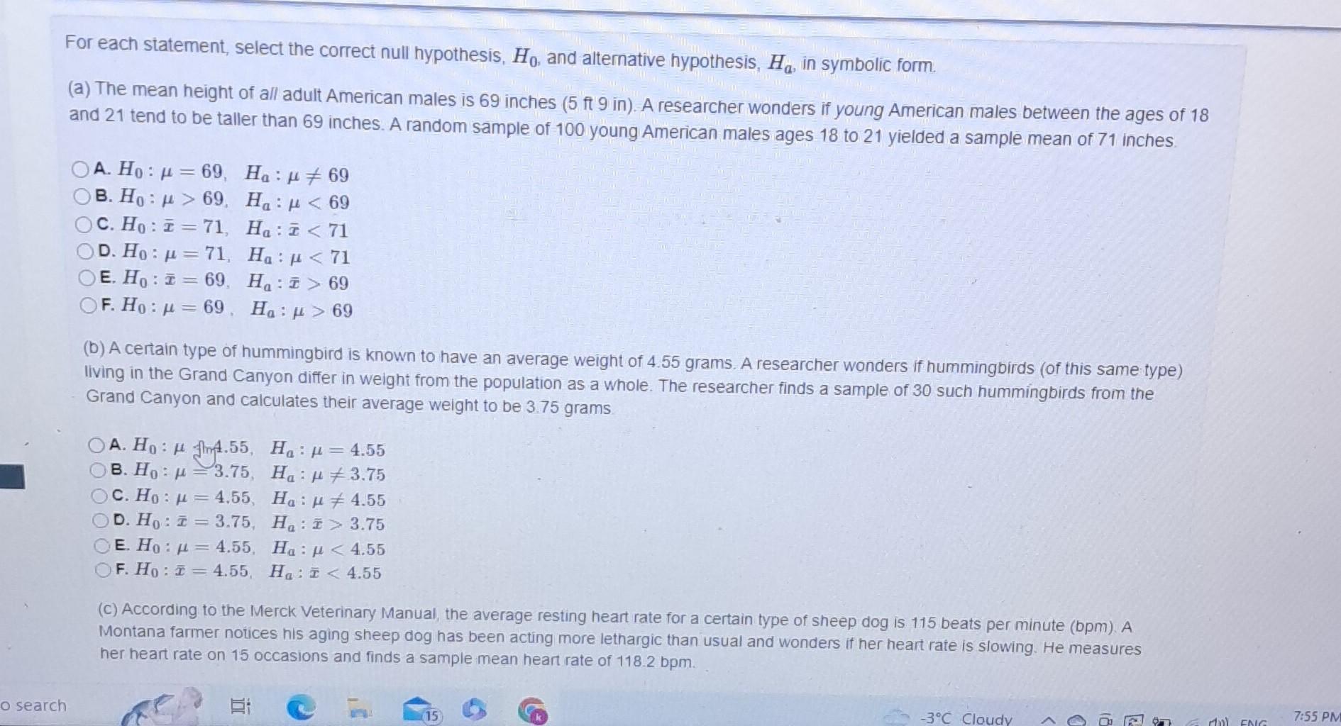 Solved For each statement, select the correct null | Chegg.com