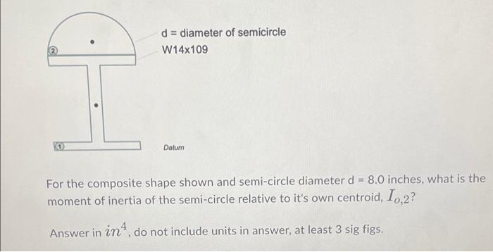 Solved d= diameter of semicircle W14x109 (0) Datum For the | Chegg.com