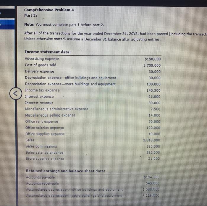 Solved Comprehensive Problem 4 Part 2: Note: You must | Chegg.com