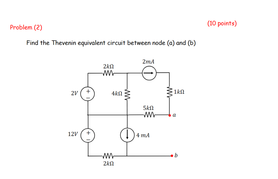 Solved Problem (2)(10 ﻿points)Find the Thevenin equivalent | Chegg.com