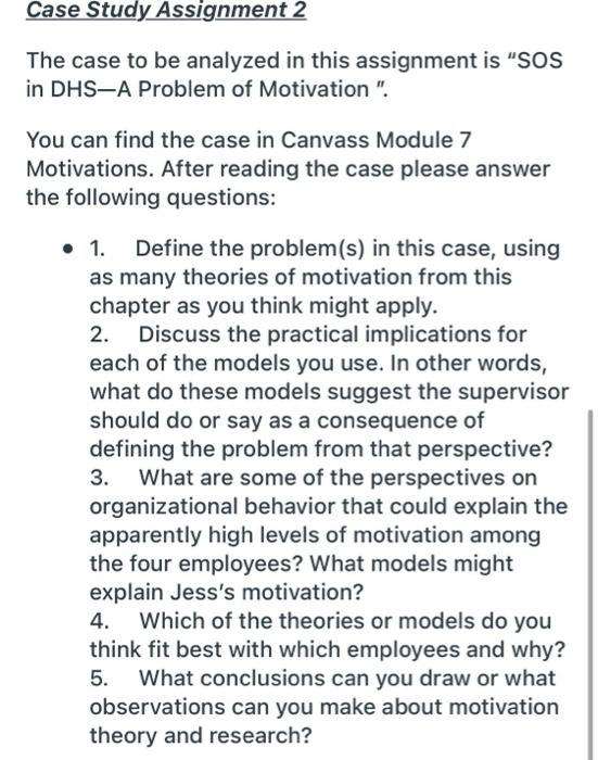 Case Study Assignment 2 The case to be analyzed in | Chegg.com