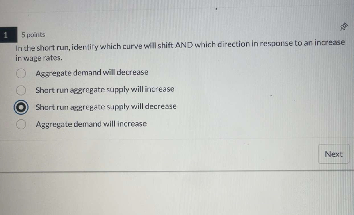 Solved 15 ﻿pointsIn the short run, identify which curve will | Chegg.com
