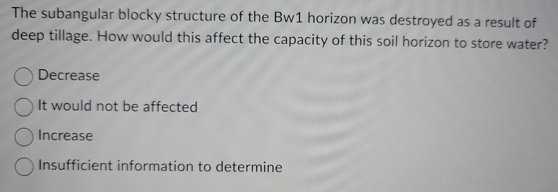 Solved The subangular blocky structure of the Bw1 horizon | Chegg.com