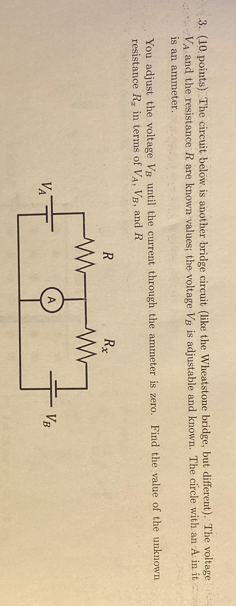 Solved (10 ﻿points) ﻿The circuit below is another bridge | Chegg.com