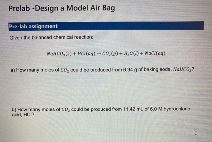 Solved Prelab - Design a Model Air Bag Pre-lab assignment | Chegg.com