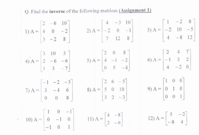 Solved Q. Find the inverse of the following matrices | Chegg.com