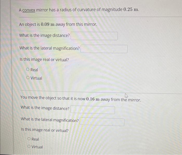 Solved A convex mirror has a radius of curvature of | Chegg.com