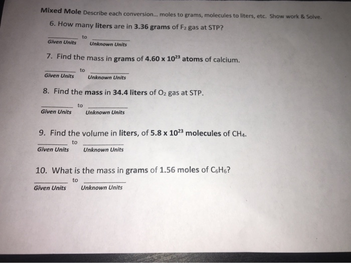 Solved Mixed Mole Describe each conversion... moles to | Chegg.com