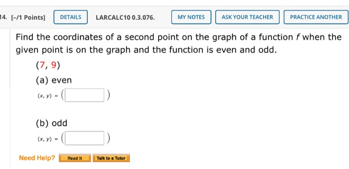 Solved 14. [-/1 Points) DETAILS LARCALC10 0.3.076. MY NOTES | Chegg.com Solved 14. [-/1 Points) DETAILS LARCALC10 0.3.076. MY NOTES | Chegg.com