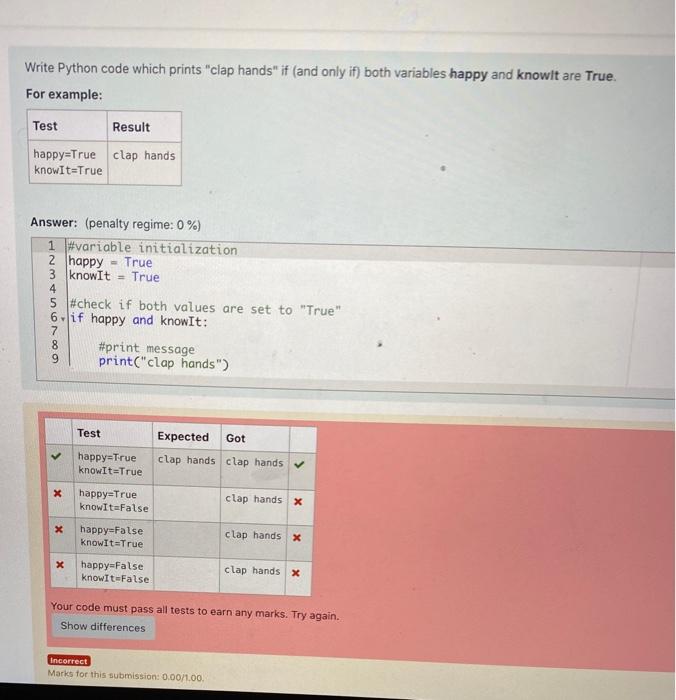 Solved Write Python code which prints "clap hands" if (and | Chegg.com