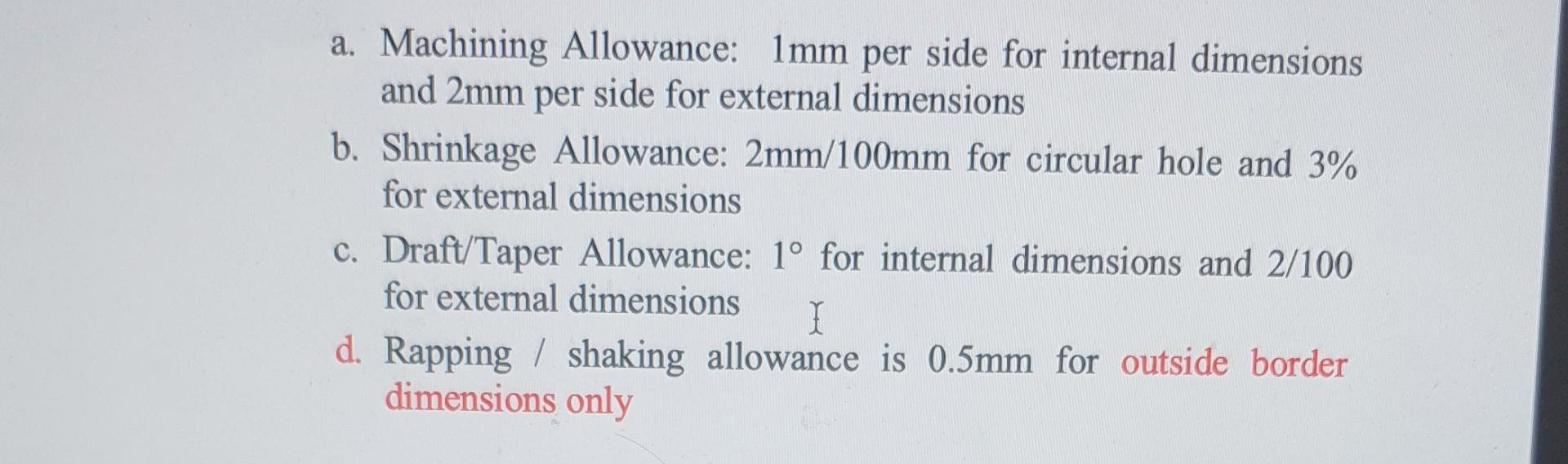 Solved How i can calculate the Machining ,Shrinkage, Draft | Chegg.com