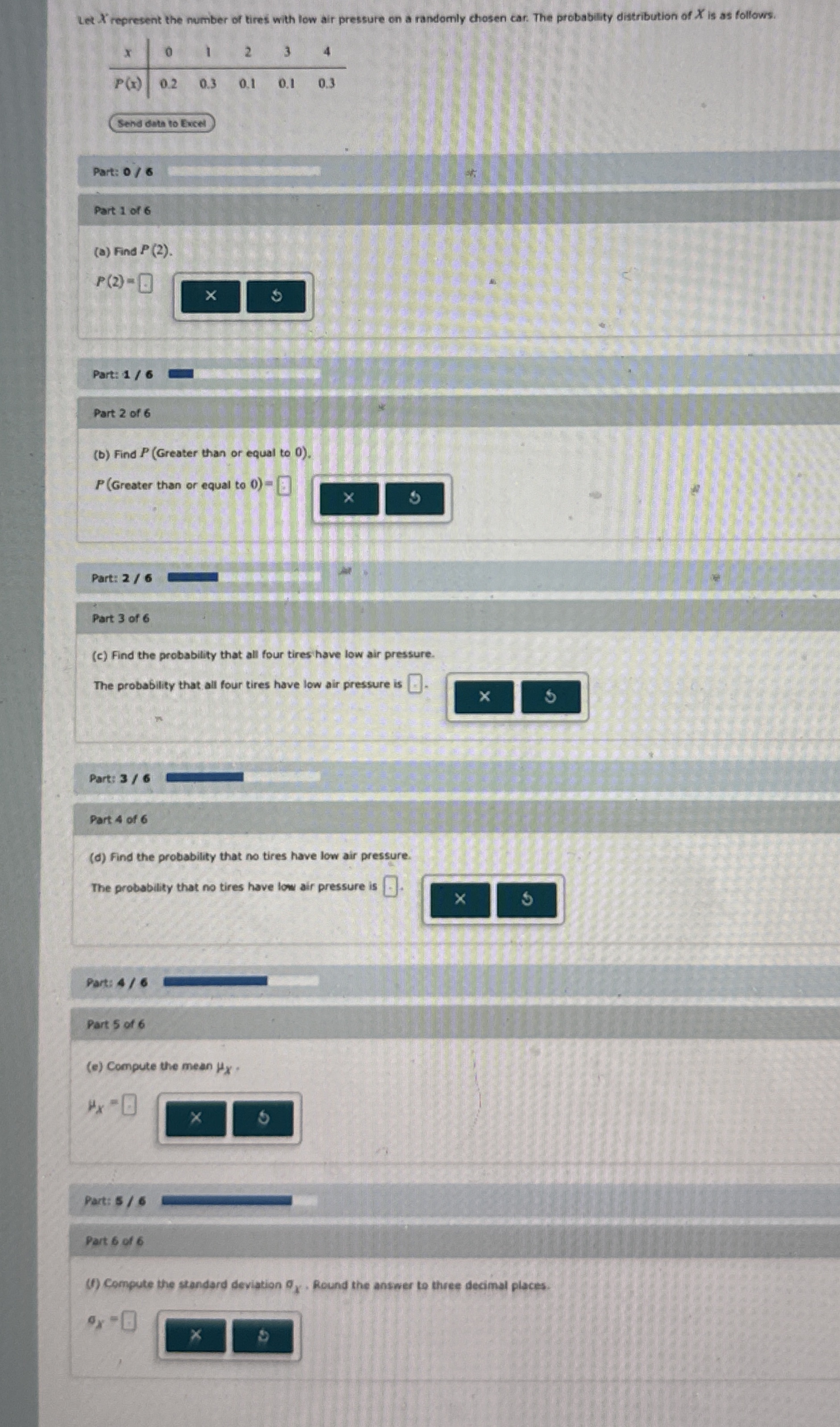 Solved Let x ﻿represent the number of tires with low air | Chegg.com
