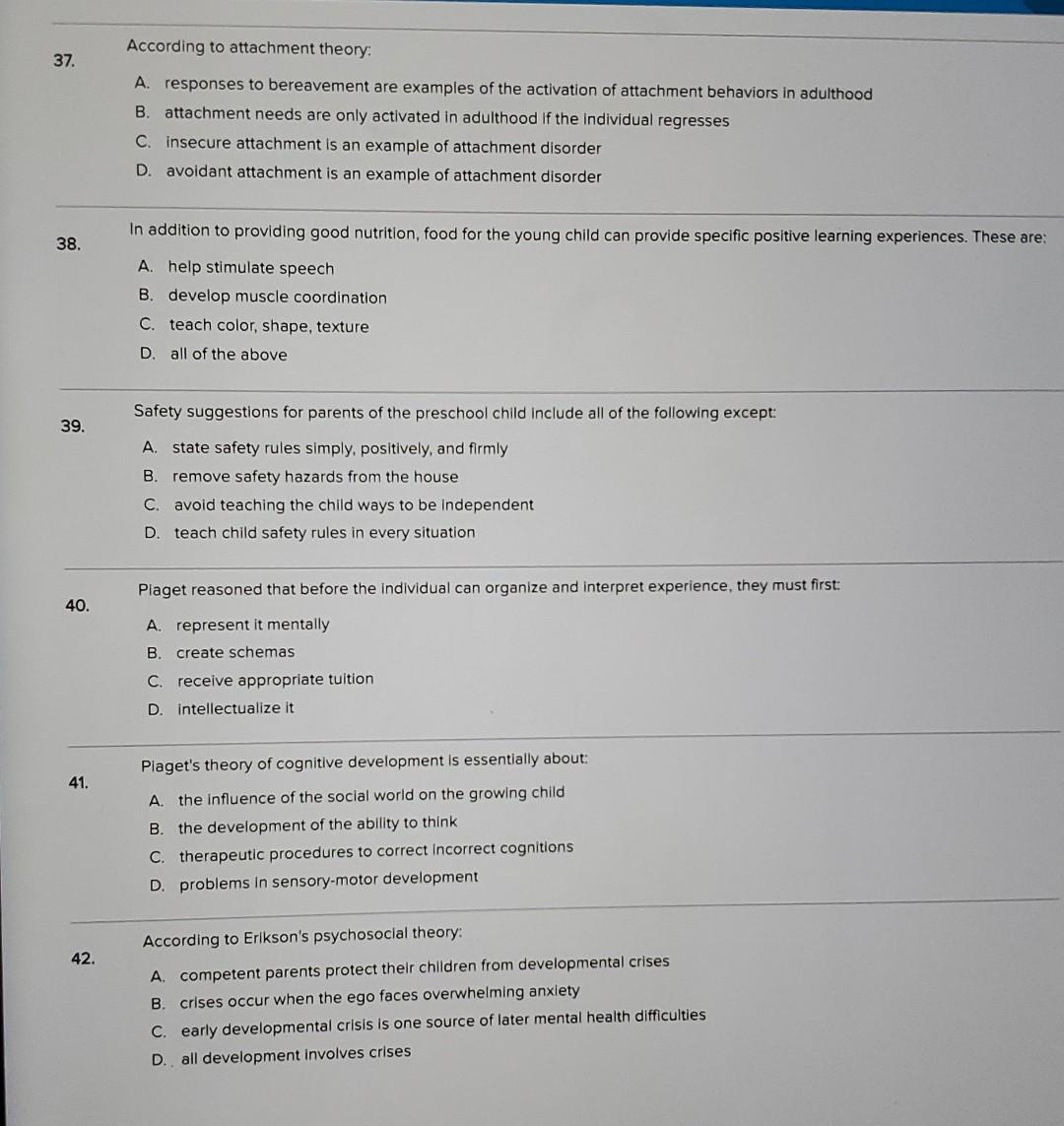 Solved 37. According to attachment theory: A. responses to | Chegg.com