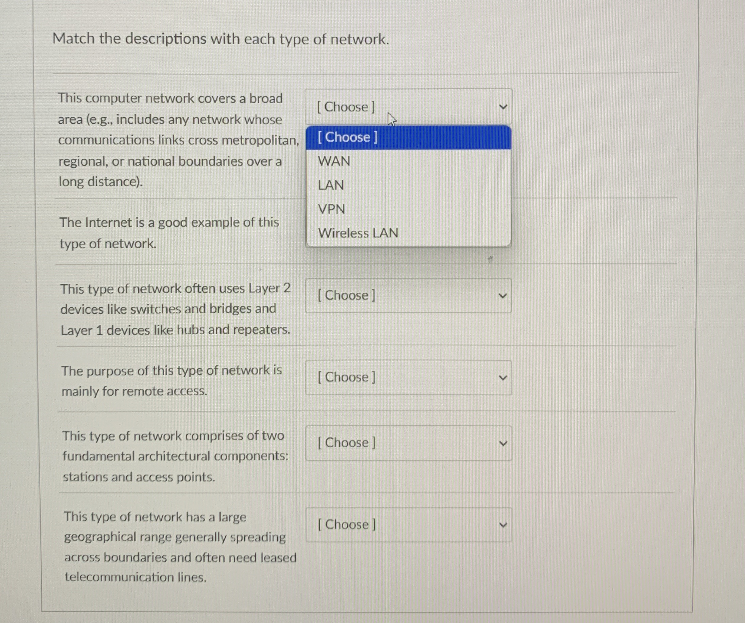Solved Match the descriptions with each type of network.This | Chegg.com