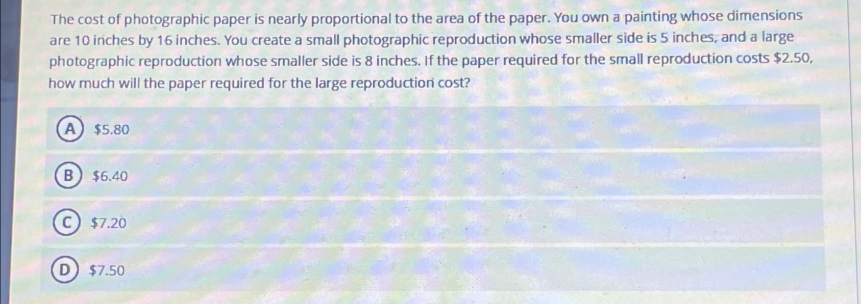 Solved The cost of photographic paper is nearly proportional | Chegg.com