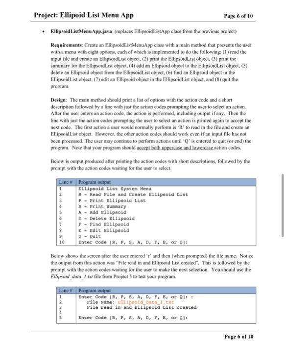 Solved - EllipsoidList MenuApp-java (replaces | Chegg.com