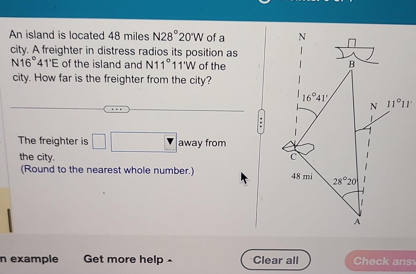 Solved An island is located 48 miles N28∘20′W of a city. A | Chegg.com