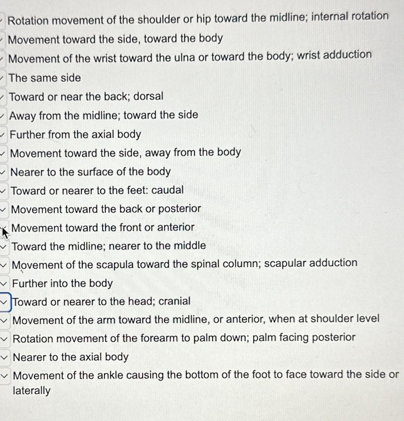 Solved Rotation movement of the shoulder or hip toward the | Chegg.com