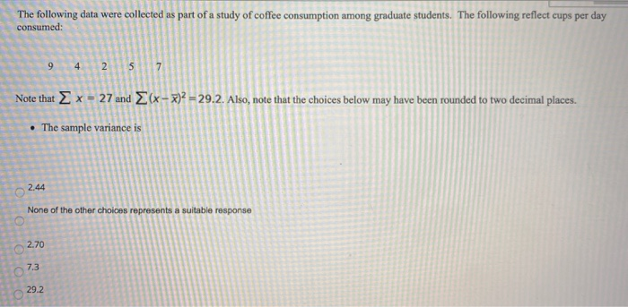 Solved The following data were collected as part of a study | Chegg.com