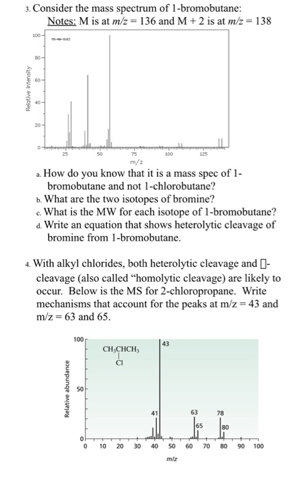 Solved 3. Consider the mass spectrum of 1-bromobutane: | Chegg.com
