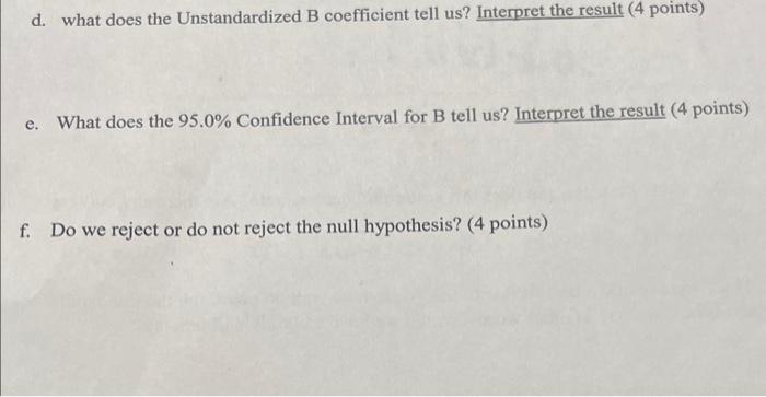 Solved d. what does the Unstandardized B coefficient tell | Chegg.com