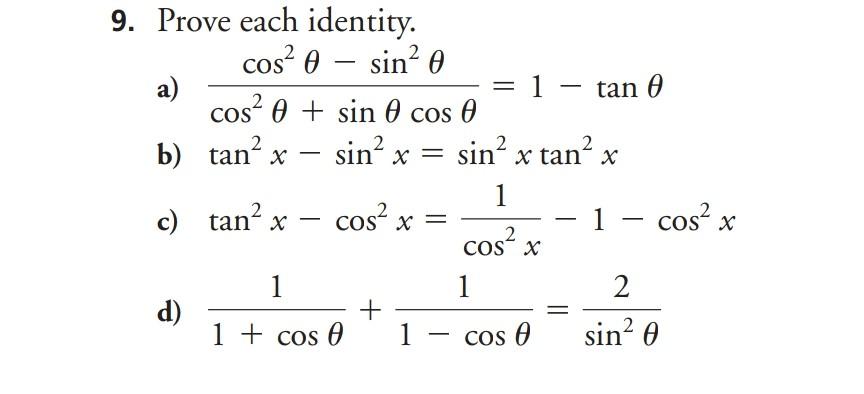 Solved 9. Prove each identity. a) | Chegg.com