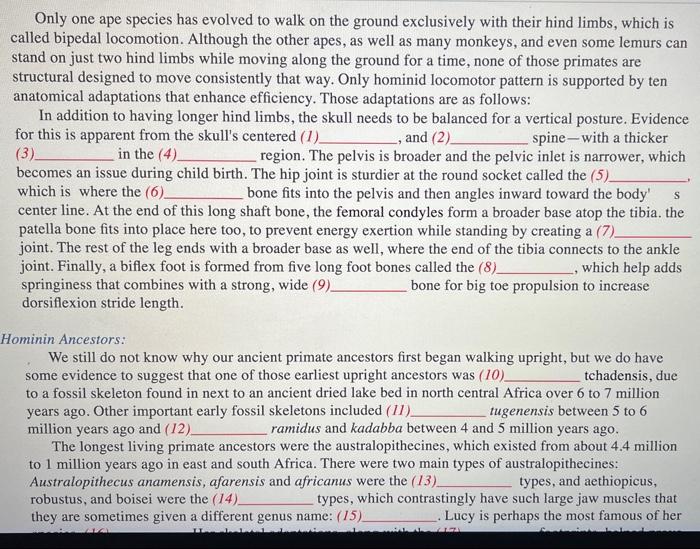 Solved Anthropology reading with word bank (LONG) . If | Chegg.com