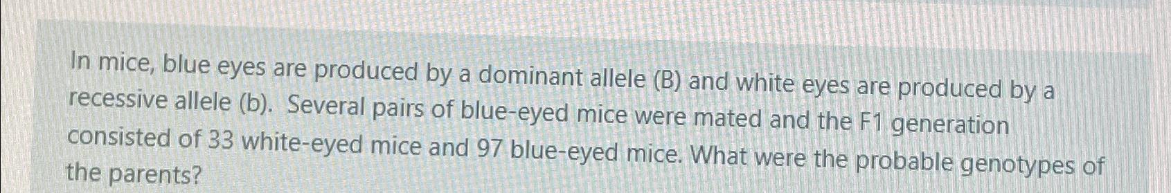 Solved In mice, blue eyes are produced by a dominant allele | Chegg.com