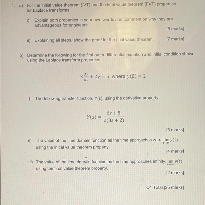 Solved 1. a) For the initial value theorem (IVT) and the | Chegg.com