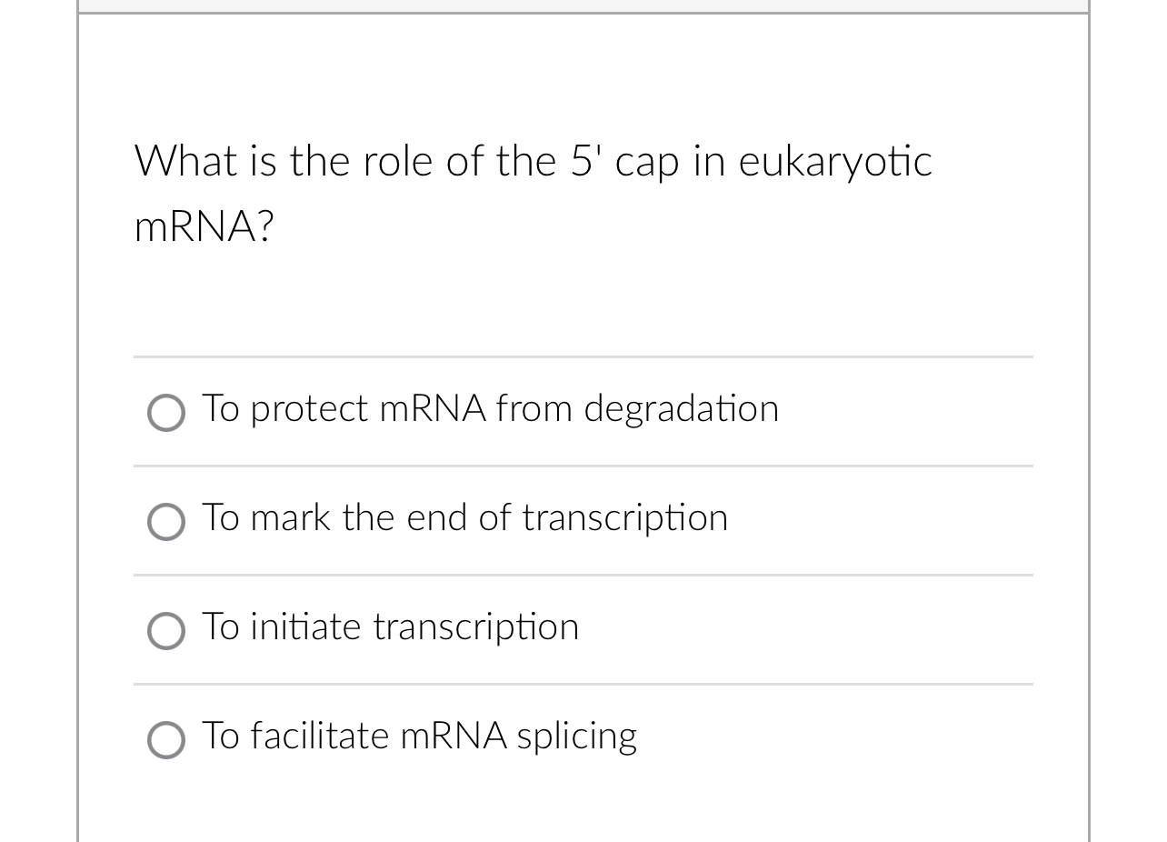 Solved What is the role of the 5' ﻿cap in eukaryotic mRNA?To | Chegg.com