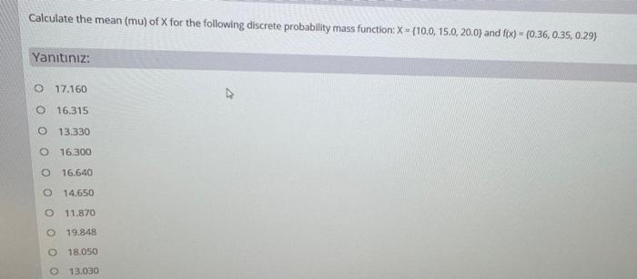 Solved Calculate the mean (mu) of X for the following | Chegg.com