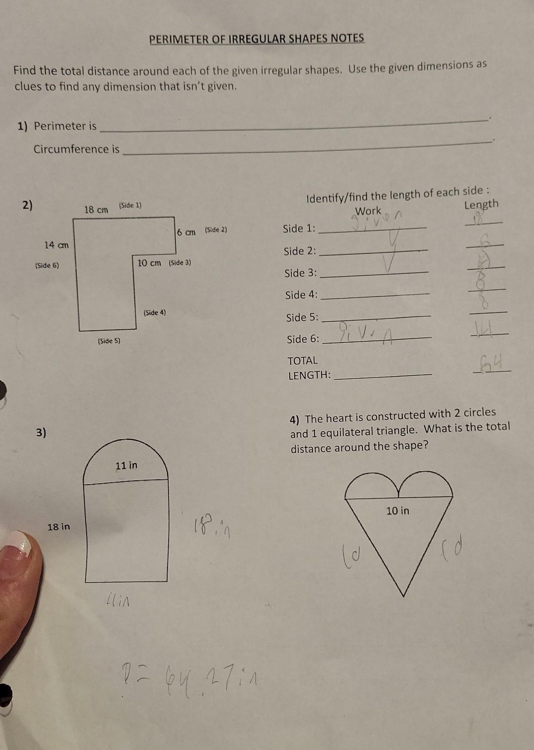 Solved PERIMETER OF IRREGULAR SHAPES NOTES Find the total | Chegg.com