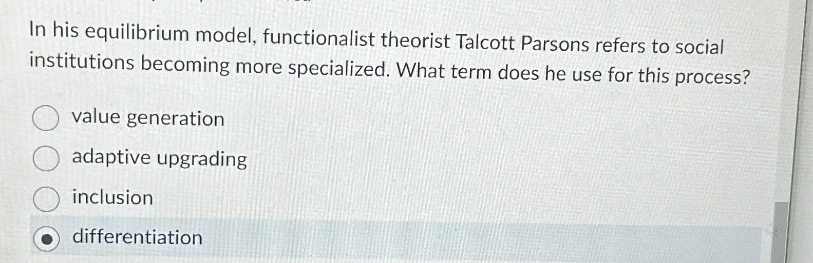 Solved In his equilibrium model, functionalist theorist | Chegg.com