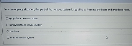 Solved In an emergency situation, this part of the nervous | Chegg.com