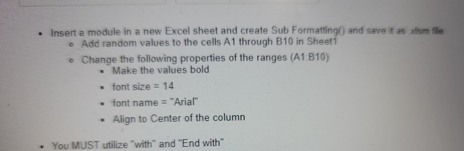 Solved • Insert a module in a new Excel sheet and create Sub | Chegg.com