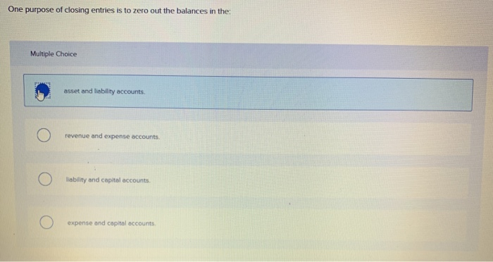 Solved One Purpose Of Closing Entries Is To Zero Out The Chegg