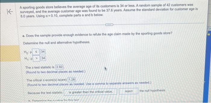 Solved Asporting goods store believes the average age of its | Chegg.com
