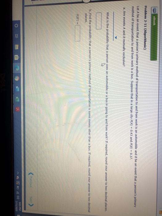 Solved eBook Problem 2-11 (Algorithmic) Let A be an event | Chegg.com