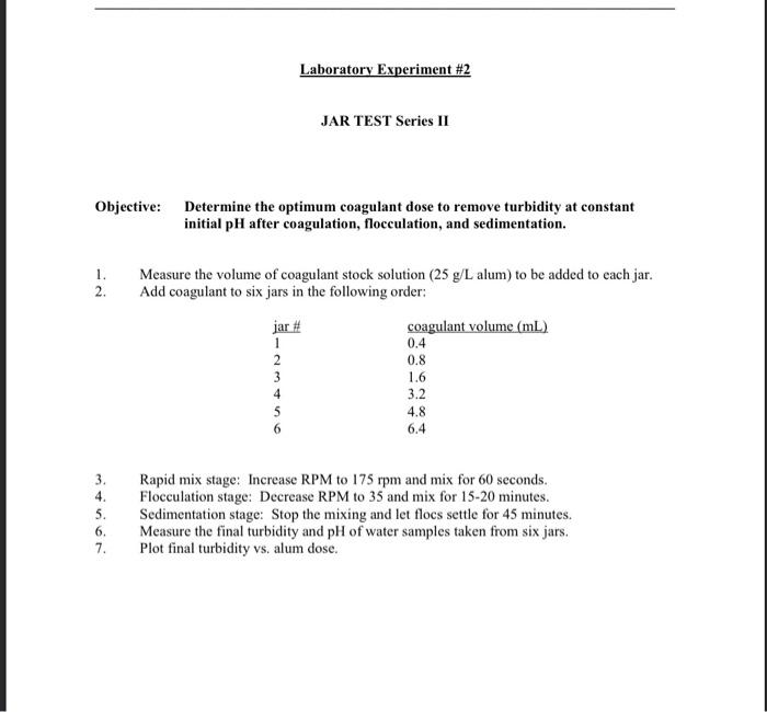Laboratory Report #2 Jar Test Experiment maximum of 2 | Chegg.com