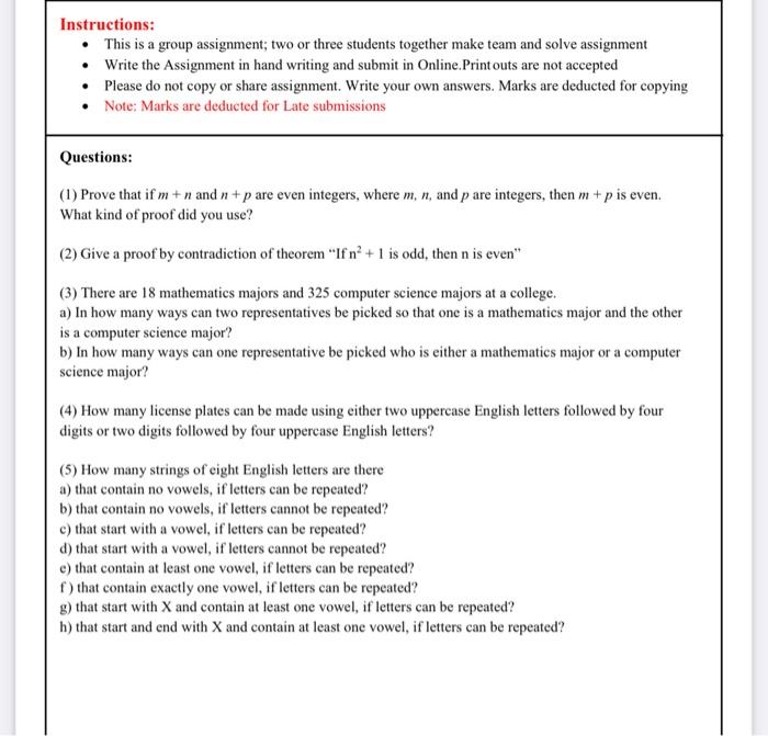 Solved Instructions: - This is a group assignment; two or | Chegg.com