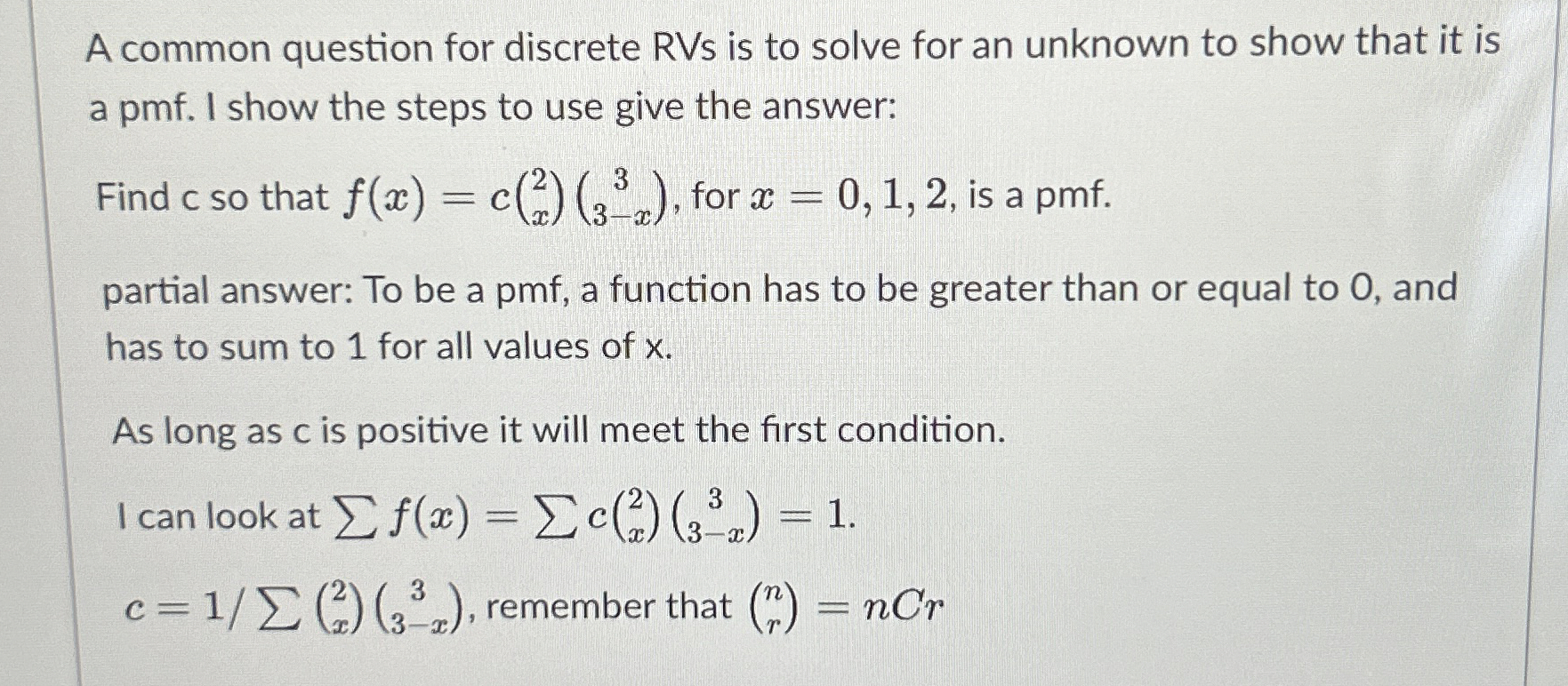 Solved A common question for discrete RVs is to solve for an | Chegg.com