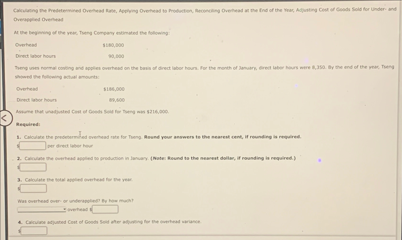 Solved Calculating the Predetermined Overhead Rate, Applying | Chegg.com