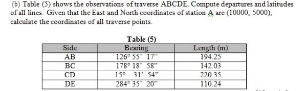 Solved (b) Table (5) shows the observations of traverse | Chegg.com